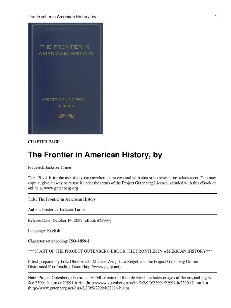The Frontier in American History, by | PDF | American Frontier | Frontier