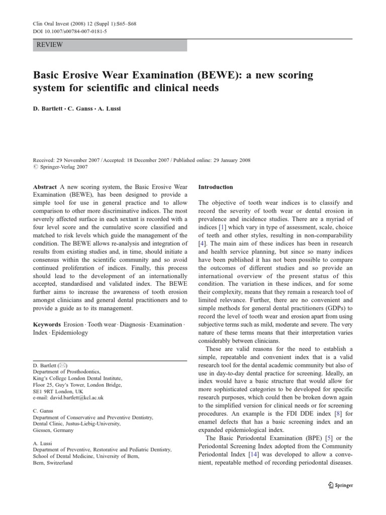 Basic Erosive Wear Examination (BEWE) | PDF