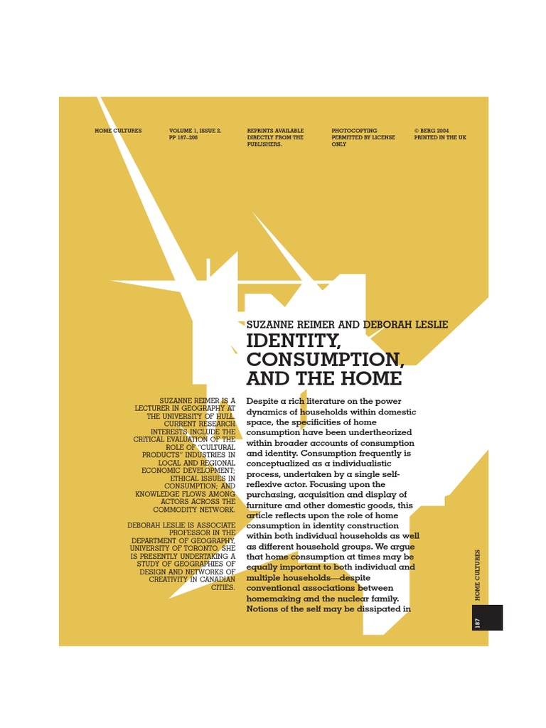 Home Cultures - Identity, Consumption and The Home | PDF | Identity ...