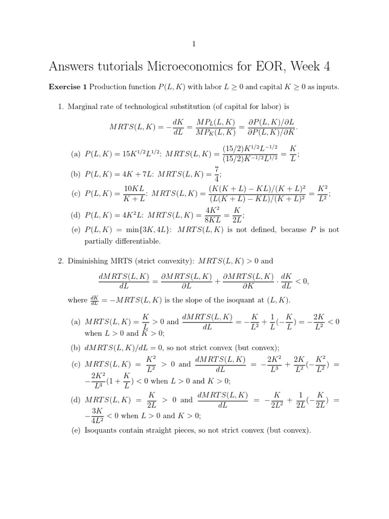 Answers Tutorials Microeconomics For EOR, Week 4 | PDF | Long Run And ...