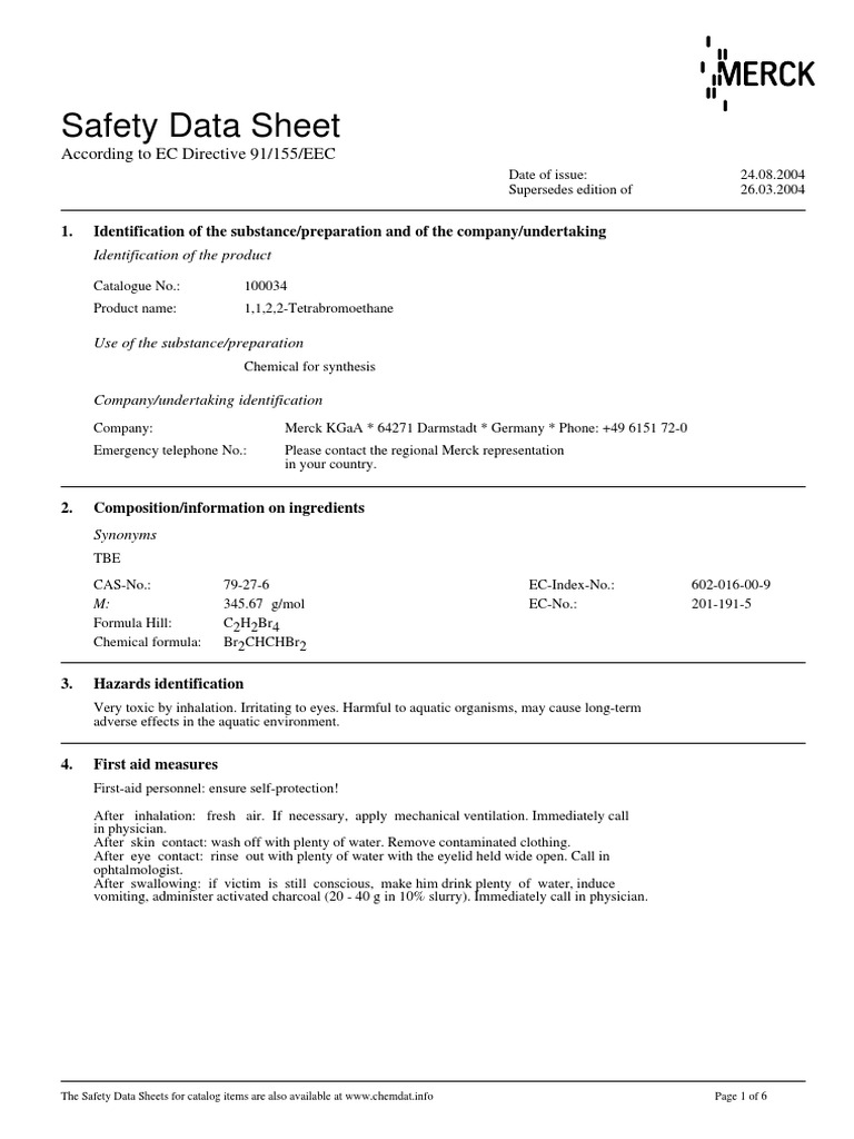 Safety Data Sheet: According To EC Directive 91/155/EEC | PDF ...