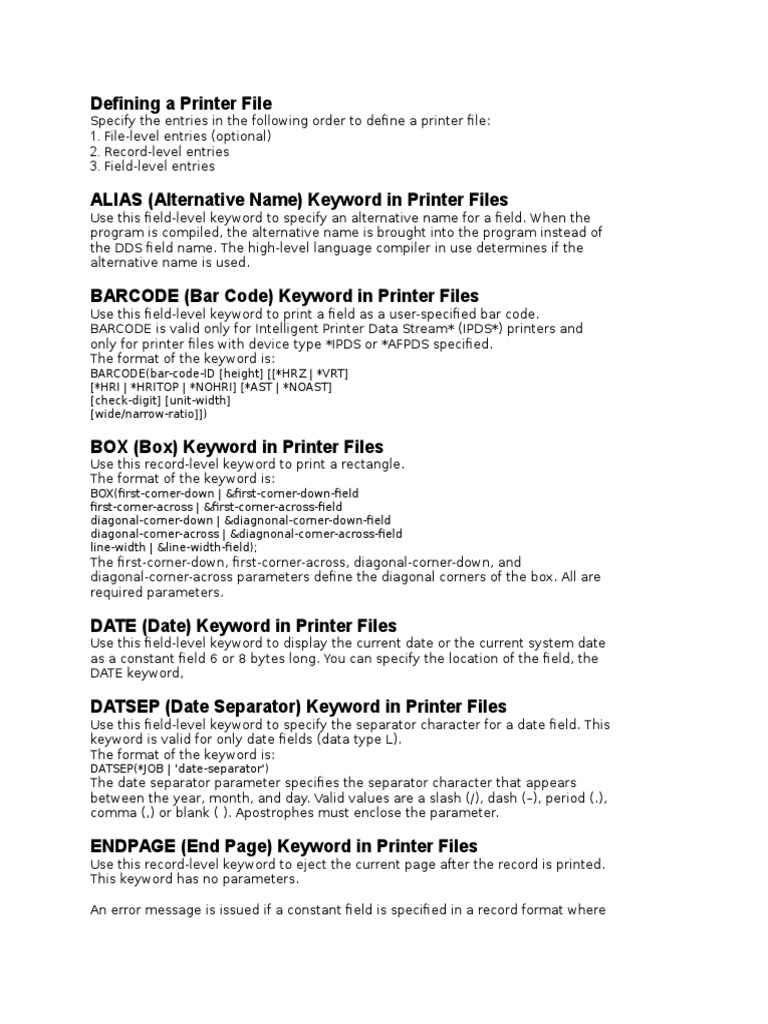 Printer File - DDS | PDF | Printer (Computing) | Barcode