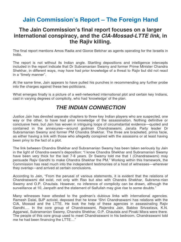 Jain Commission Report | PDF | Yasser Arafat | Mossad