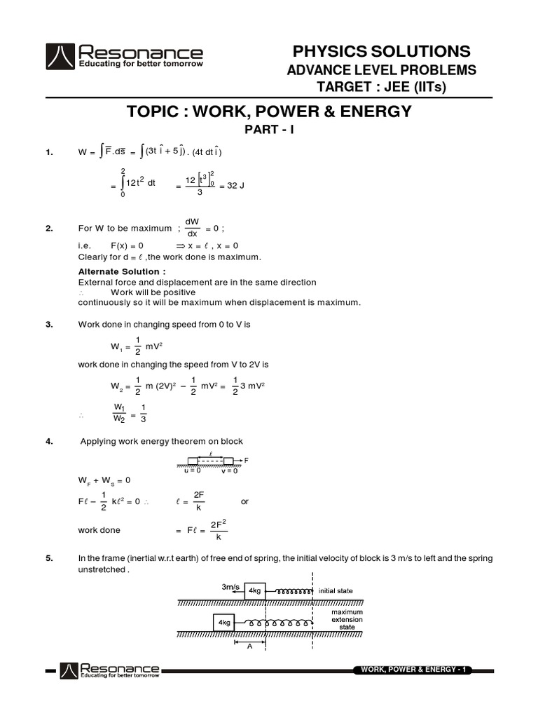 JEE Advanced Physics: Work, Power, Energy | PDF
