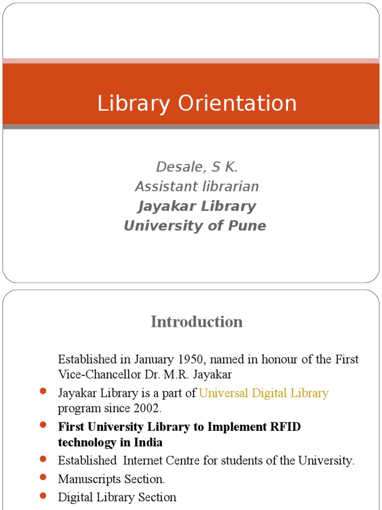 Library Orientation : - Dr. Sanjay Desale | PDF | Open Access Journal | Open Access