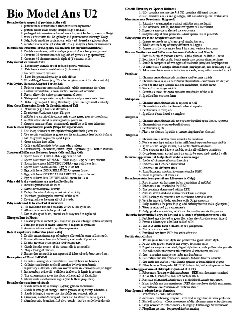 Biology Edexcel Unit 2 Model Answers | PDF | Fertilisation | Cell (Biology)