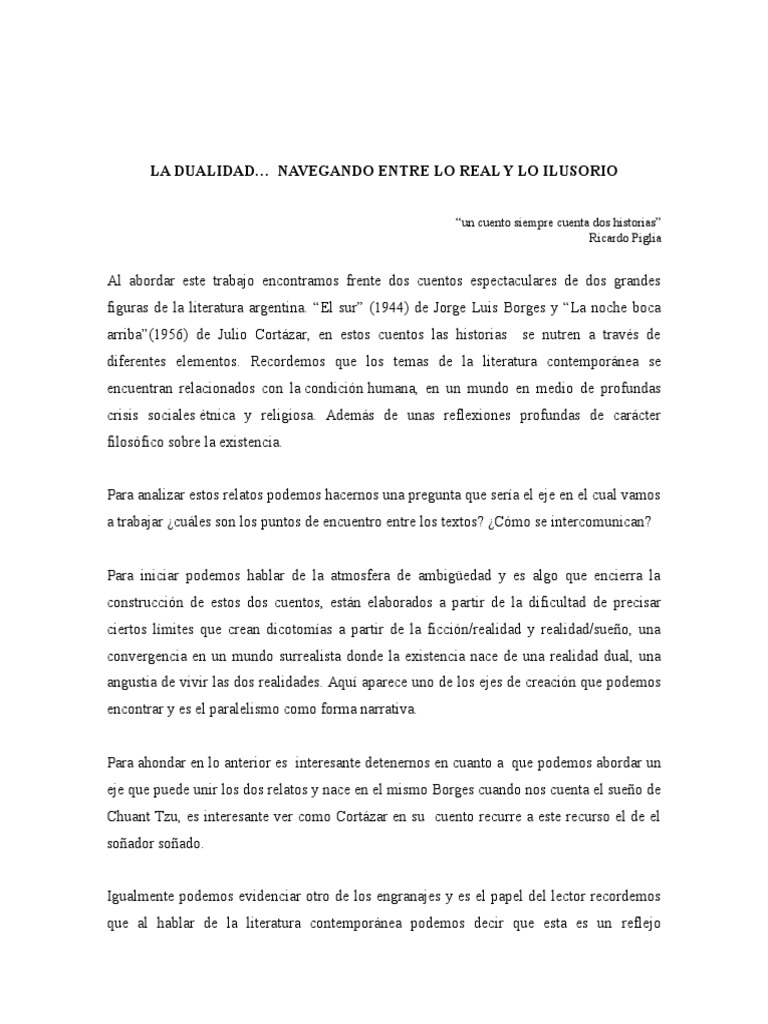 Dualidad en Borges y Cortázar | PDF | Cuentos | Fantasía