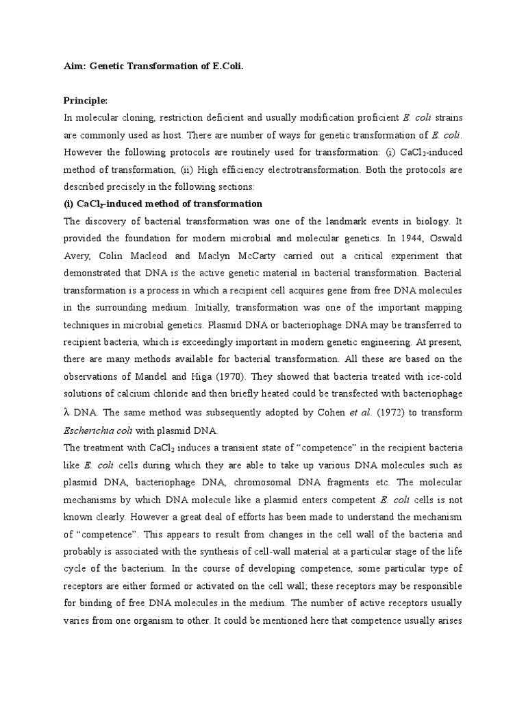 Transformation Biotechnology | PDF | Transformation (Genetics) | Plasmid