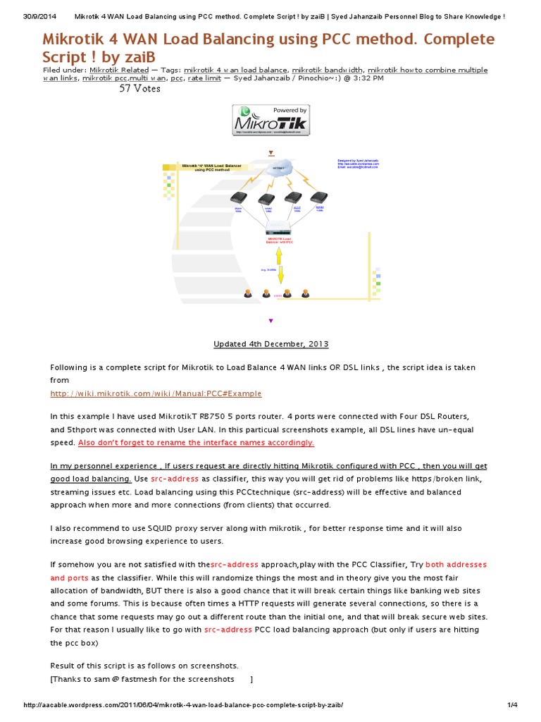 Mikrotik 4 WAN Load Balancing Using PCC Method | Download Free PDF | Load Balancing (Computing ...