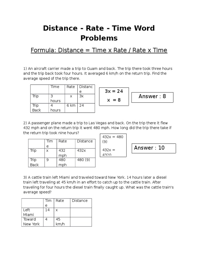 Distance, Rate, Time Problem Solutions | PDF | Travel | Language Arts ...