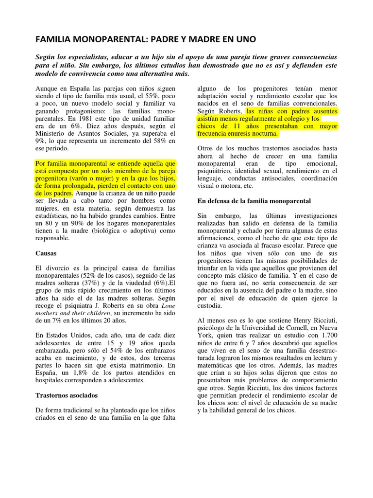 Familias Monoparentales | PDF | Monoparental | Familia