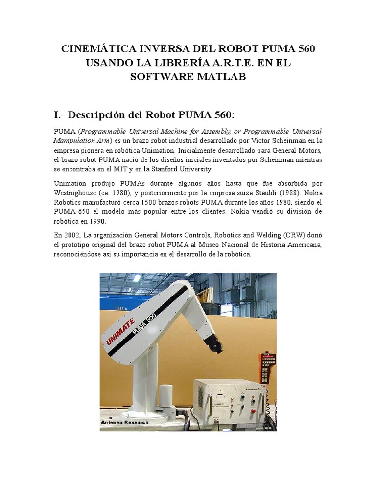 Cinemática Inversa del Robot PUMA 560 | PDF | Automatización | Cibernética
