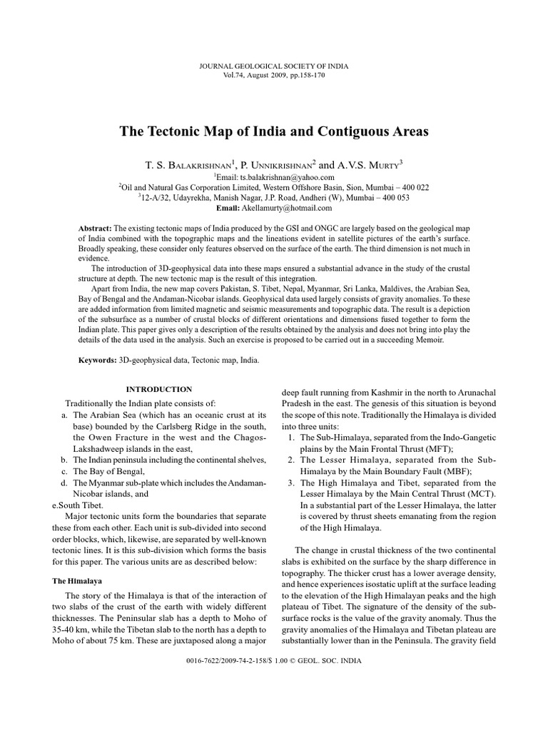 The Tectonic Map of India and Contiguous Areas PDF | PDF | Himalayas | Rift