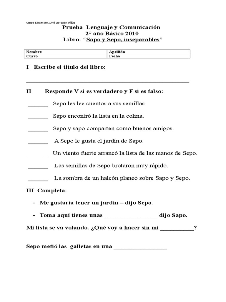 Sapo y Sepo Inseparables | PDF | Artes del Lenguaje y Comunicación ...