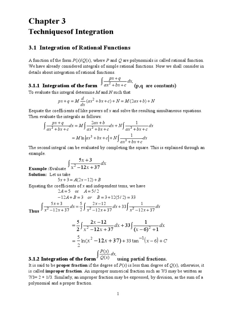 Techniques of Integrating Rational and Trigonometric Functions | PDF ...