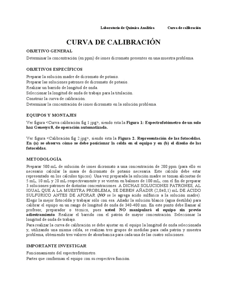 Guia Curva de Calibración Laboratorio Quimica Analitica | PDF ...