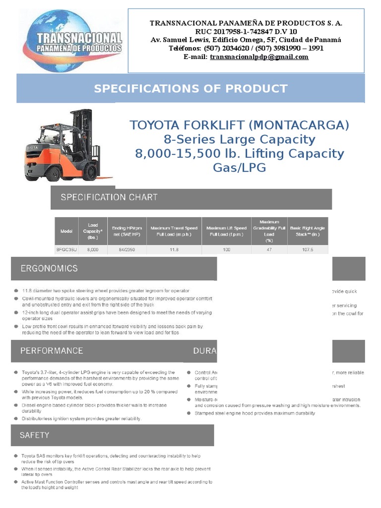 Ficha Tecnica Montacargas 8000 Lbs | PDF
