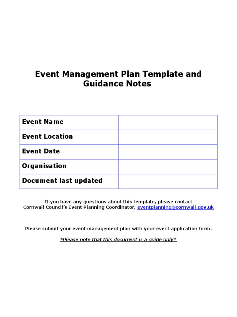 Event Management Plan Template and Guidance Notes | Fire Safety ...