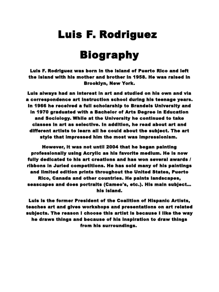 Luis F. Rodriguez: Puerto Rican Artist | PDF | Social Science