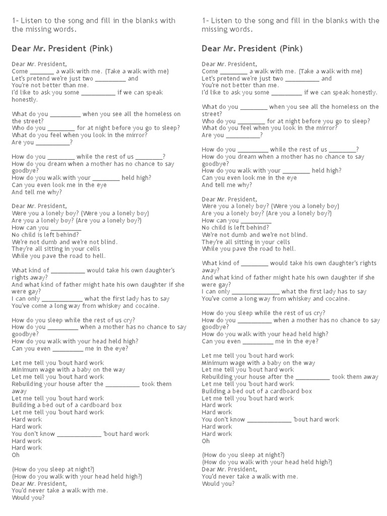 Fill in the Blanks: Dear Mr. President | PDF | Leisure