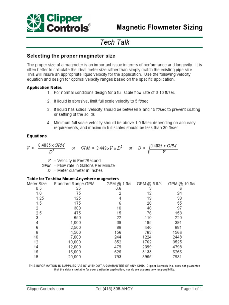 TechTalk-Magnetic Flowmeter Sizing | PDF