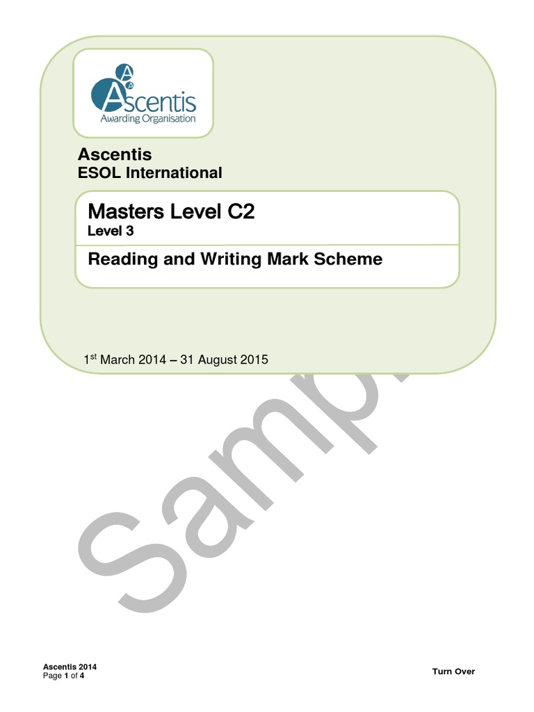 Masters Level C2 Reading and Writing Markscheme Level 3 SAMPLE PDF | PDF