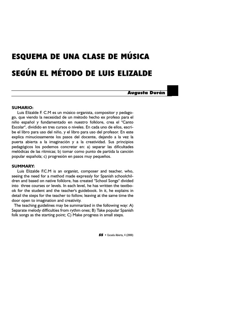 Esquema de Una Clase de Musica Segun El Metodo de Luis Elizalde | PDF ...