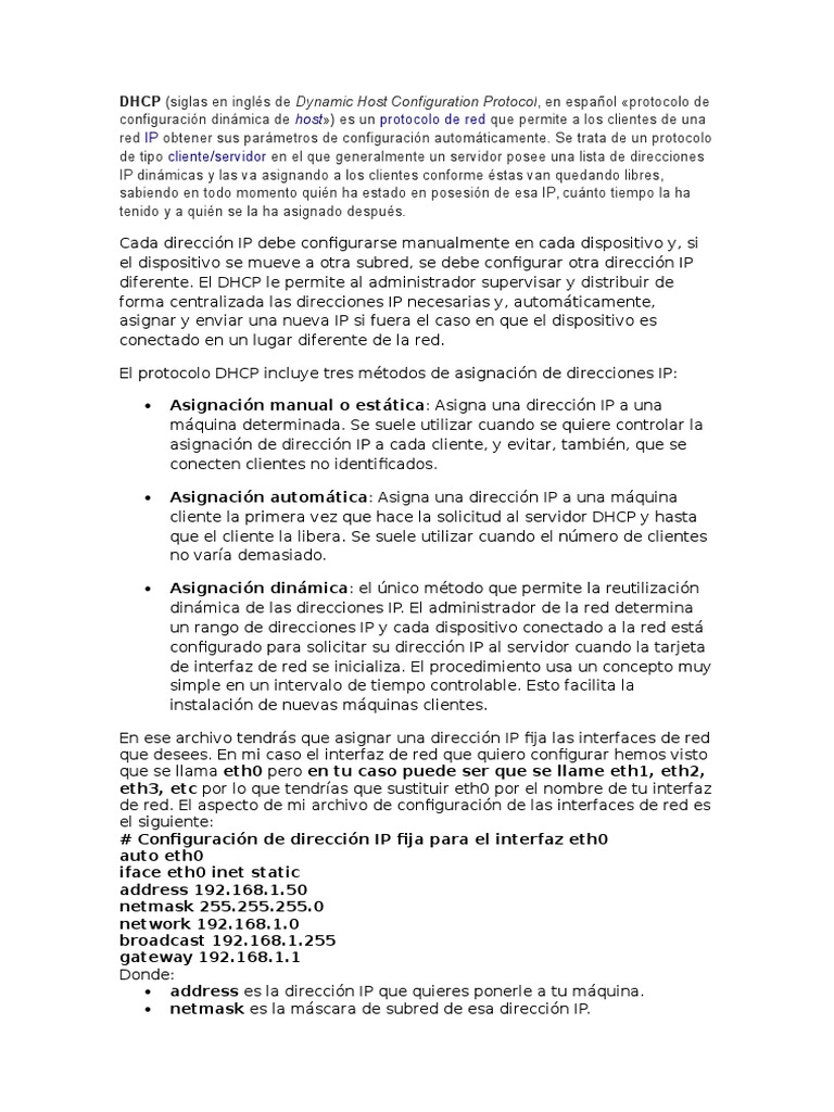 DHCP | PDF | Dirección IP | Arquitectura de internet