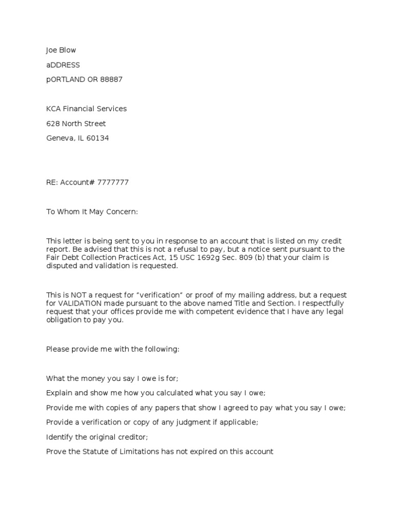 Credit Contest Letter | Credit History | Government