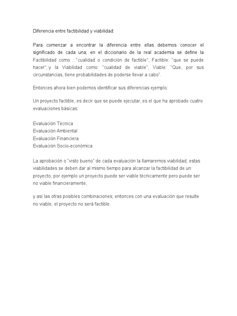 Diferencia Entre Factibilidad y Viabilidad | PDF | Science | Business