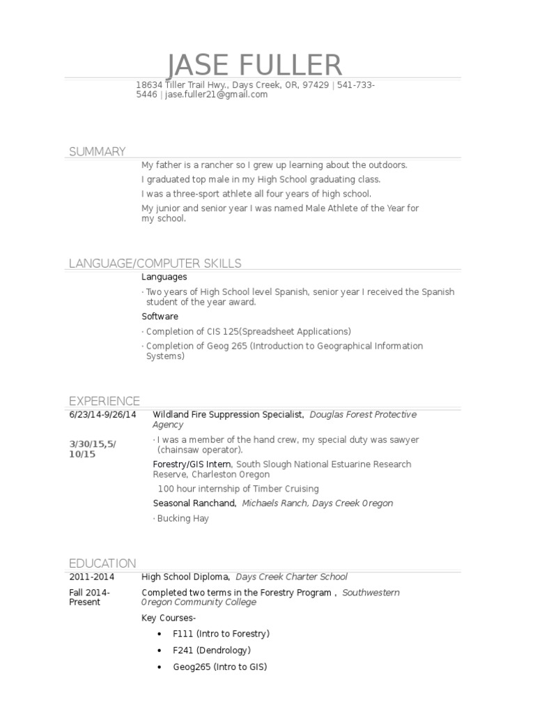 Jase Fuller's Outdoor and Forestry Resume | PDF