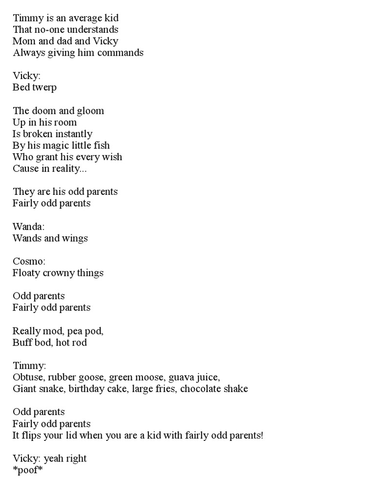Timmy Is An Average Kid Song | PDF | Television Series Created