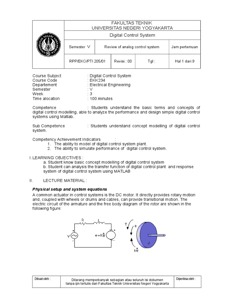 Fakultas Teknik Universitas Negeri Yogyakarta Digital Control System | PDF | Discrete Time And ...