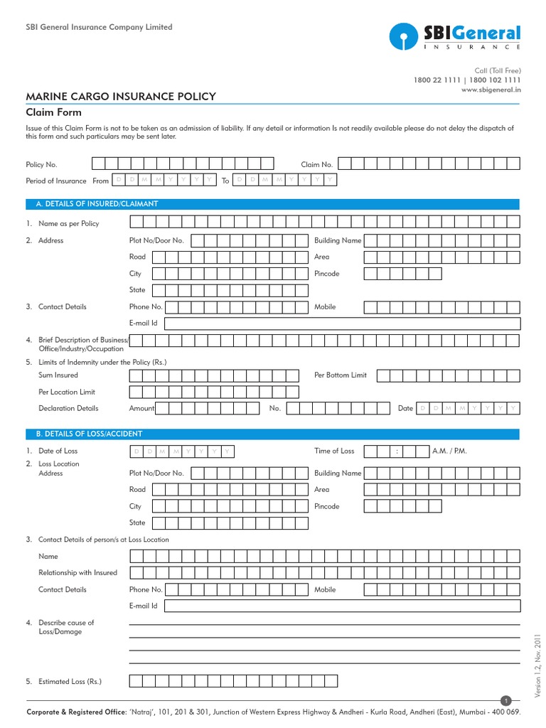 Marine Cargo Claim Form | PDF | Insurance Policy | Insurance