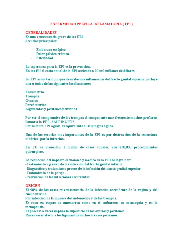 Enfermedad Pelvica Inflamatoria | PDF | Infección transmitida sexualmente | Salud sexual