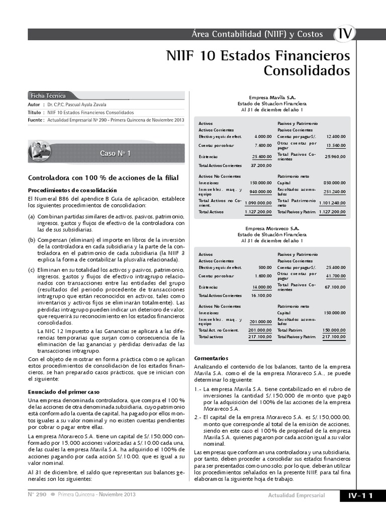 Caso Practico Niff 10 | PDF | normas internacionales de INFORMACION FINANCIERA | Valor neto