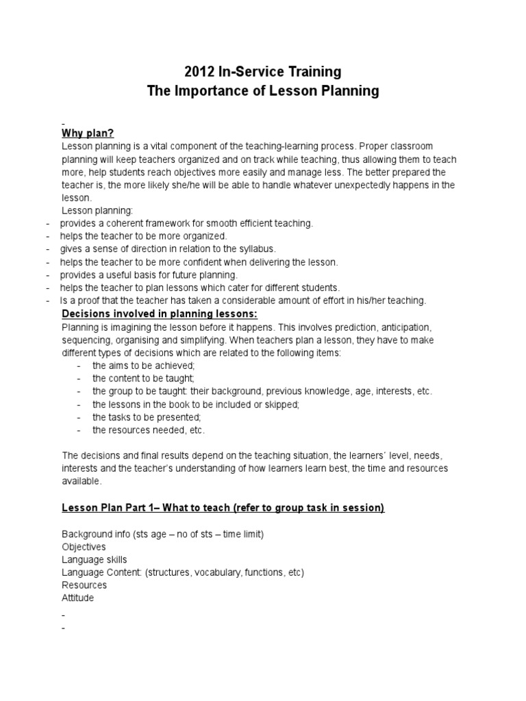 Importance of Lesson Planning in Teaching | PDF | Teachers | Lesson Plan