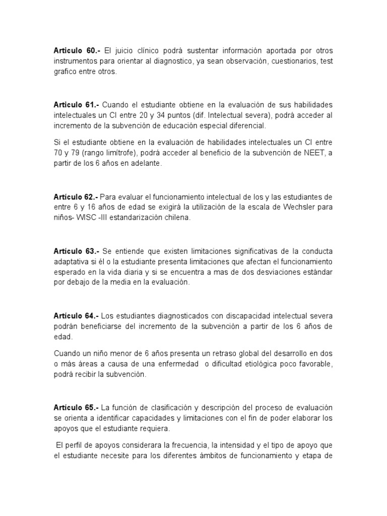 Articulo 60 Al 69 | PDF | Cociente de inteligencia | Evaluación