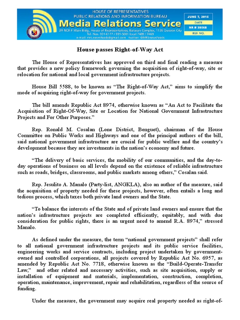 June07.2015 Bhouse Passes Right-of-Way Act | PDF | Infrastructure ...