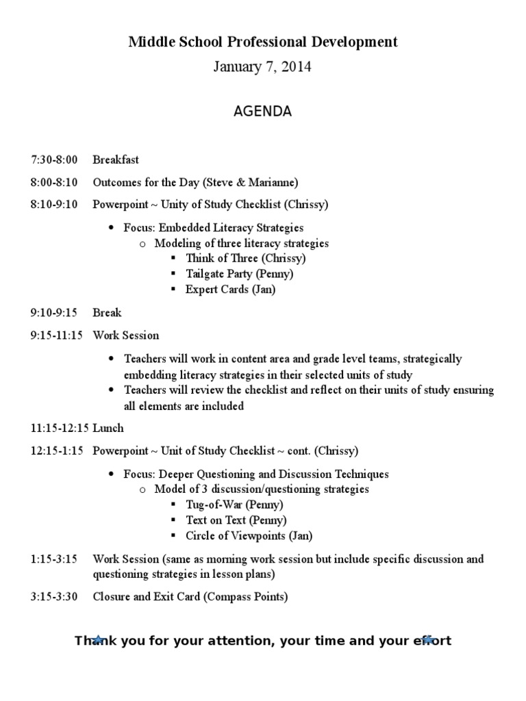 Middle School PD Agenda | PDF