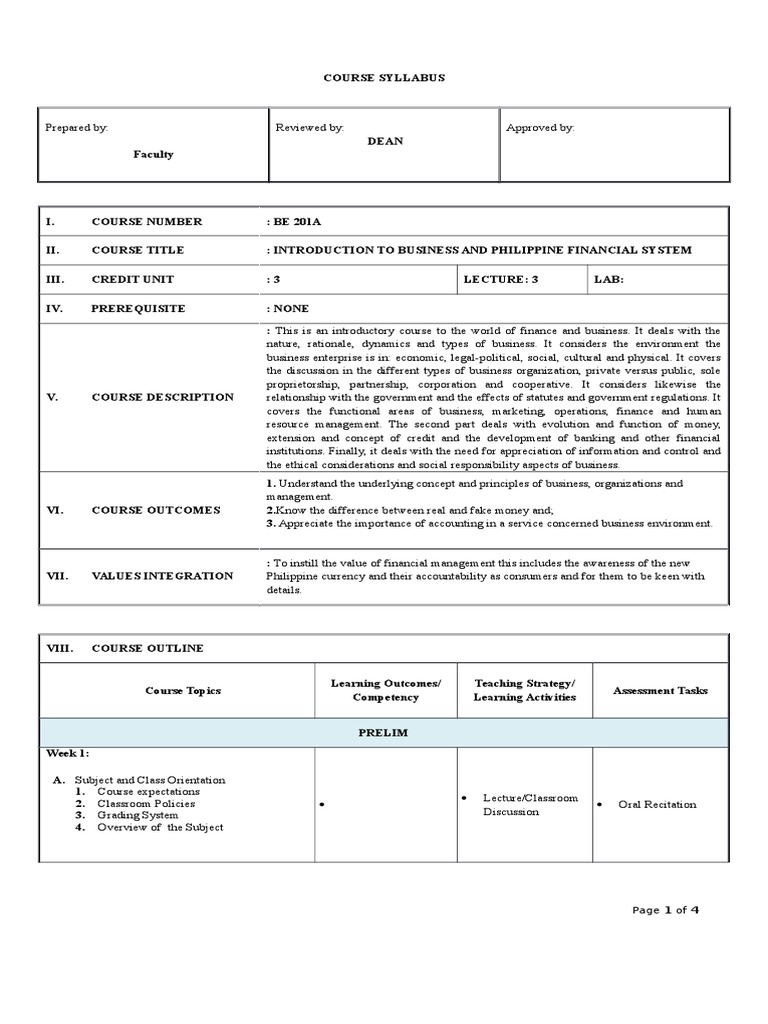 Intro To Business Syllabus | PDF | Lecture | Business