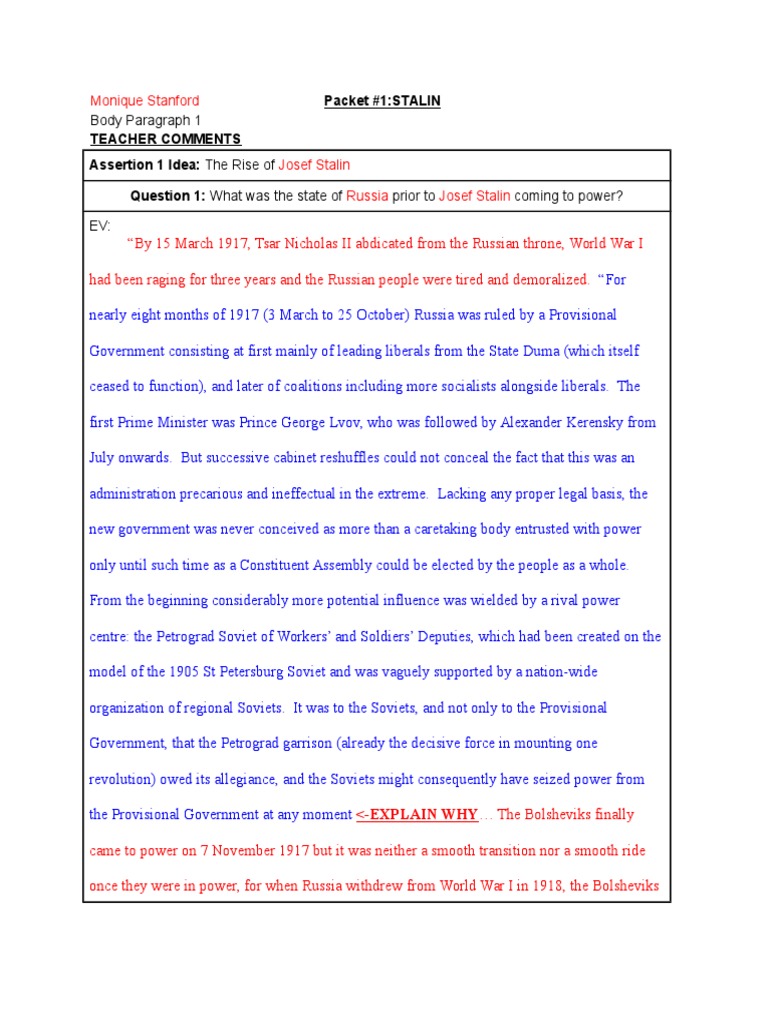 Teacher Comments Assertion 1 Idea: The Rise of Question 1: What Was The ...