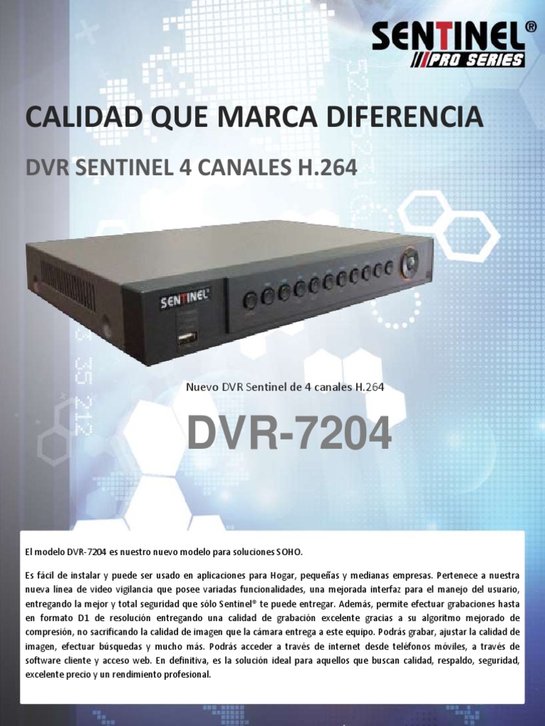 DVR 7204 Sentinel PDF | PDF | Grabadora de vídeo digital | Vídeo