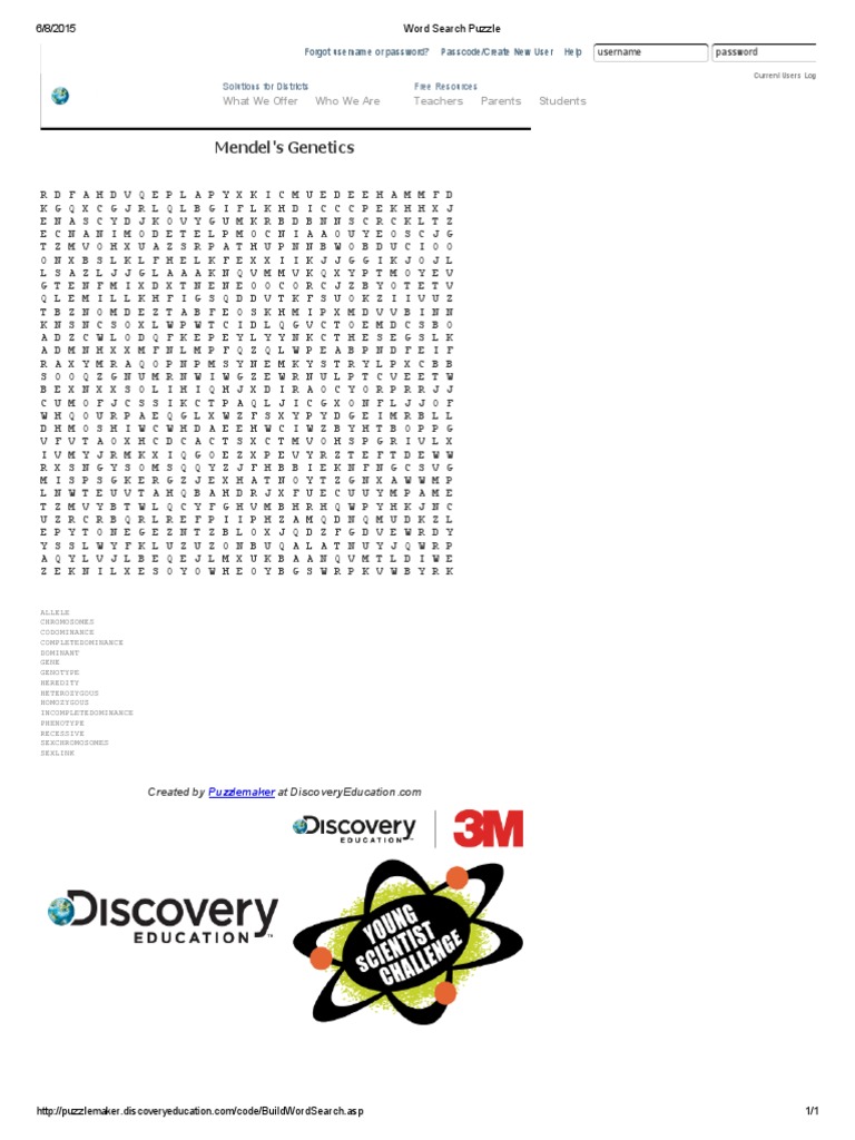 Mendel's Genetics Word Search Puzzle | PDF | Science & Mathematics