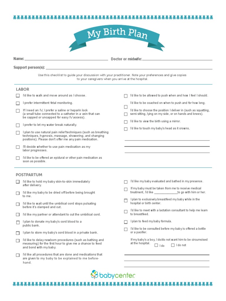 Baby Centre Birth Plan | PDF