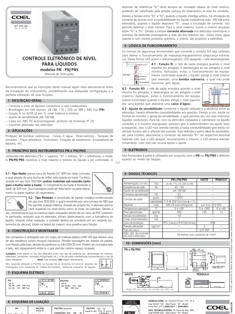 Manual Coel Sensor de Nivel. | PDF | Relé | Diodo emissor de luz