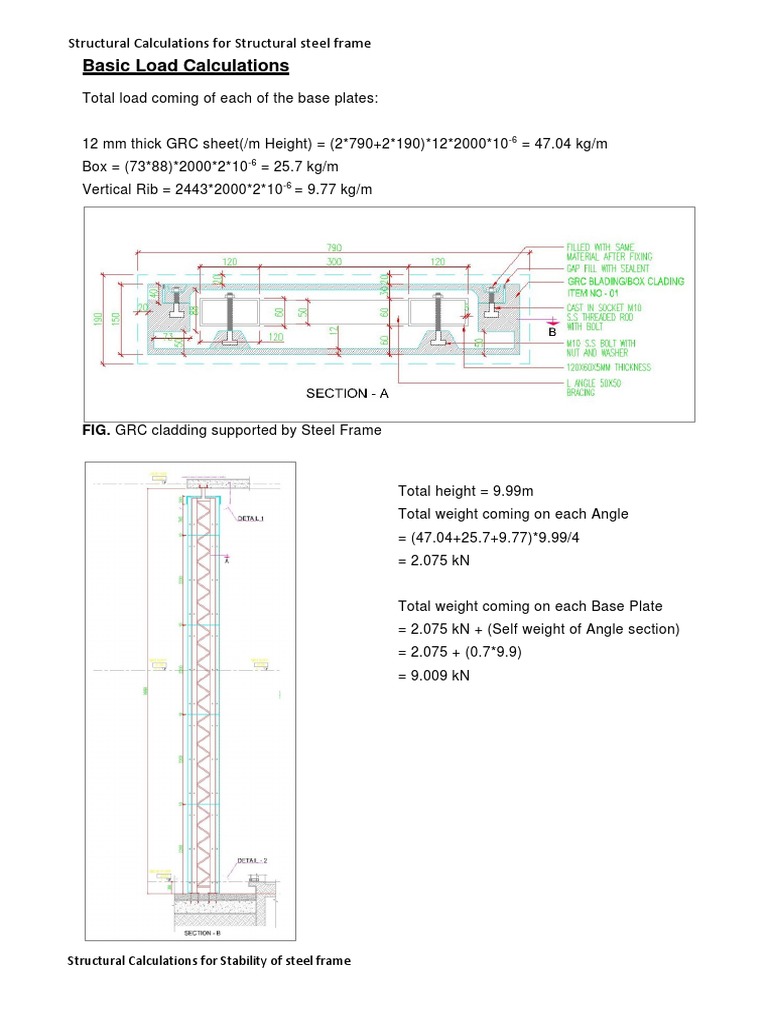 Structural Calculations For Steel Frame | PDF
