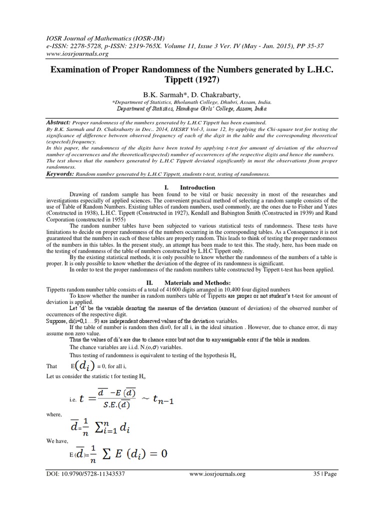 Testing Randomness of Tippett's Numbers | PDF | Randomness ...
