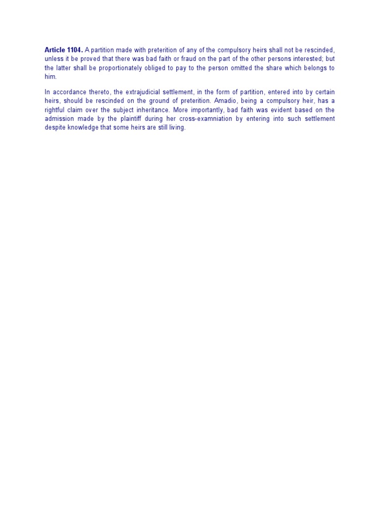 Compulsory Heirs and Partition Rescission | PDF