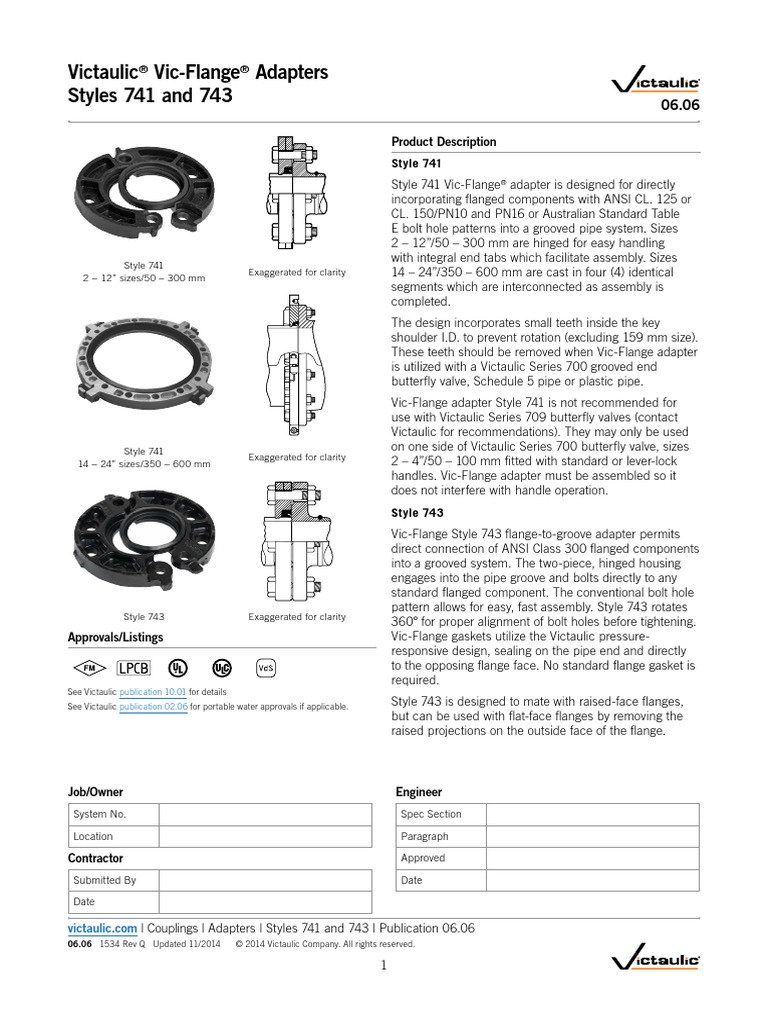 Adaptador Vic Flange Fig. 741 PDF | PDF | Pipe (Fluid Conveyance) | Valve